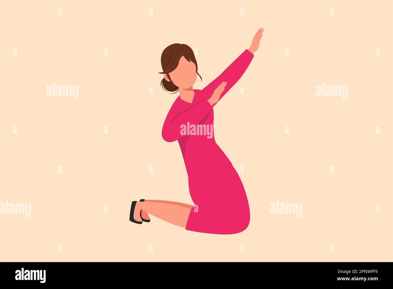 Business flat cartoon style drawing happy businesswoman kneeling with ...