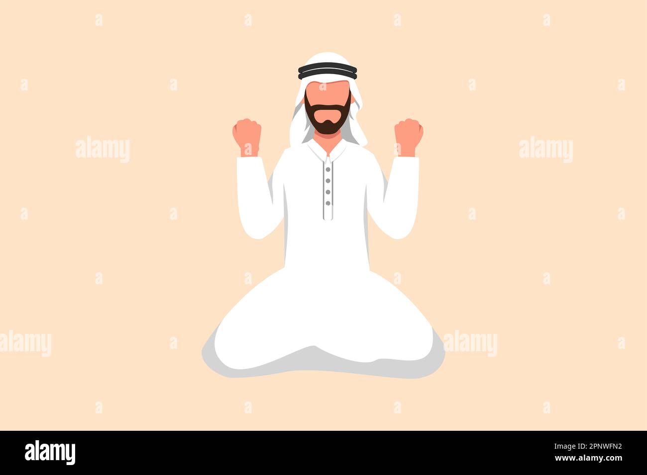 Business design drawing happy Arabian businessman kneeling with yes ...
