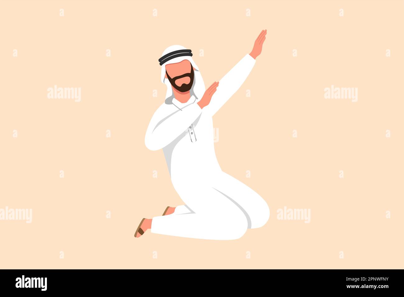 Business flat drawing happy Arab businessman kneeling with celebrating ...