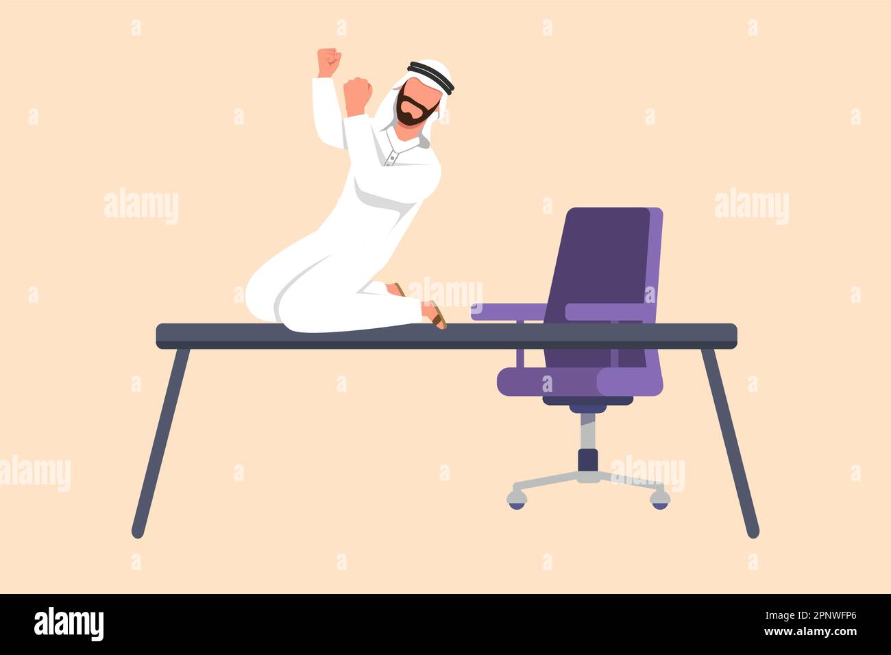 Business design drawing happy Arab businessman kneeling with ...