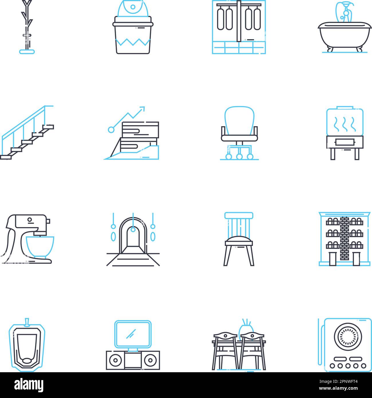 Window treatments linear icons set. Blinds, Curtains, Drapes, Shades ...