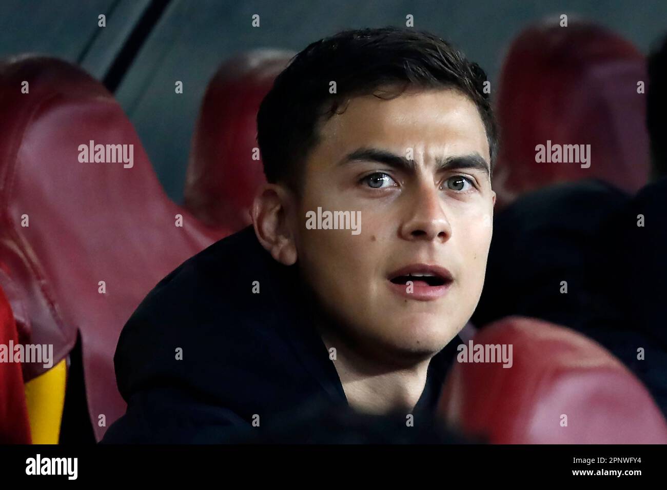 Rome, Italy. 20th Apr, 2023. Paulo Dybala, of AS Roma, sits on the bench before the start of the ...