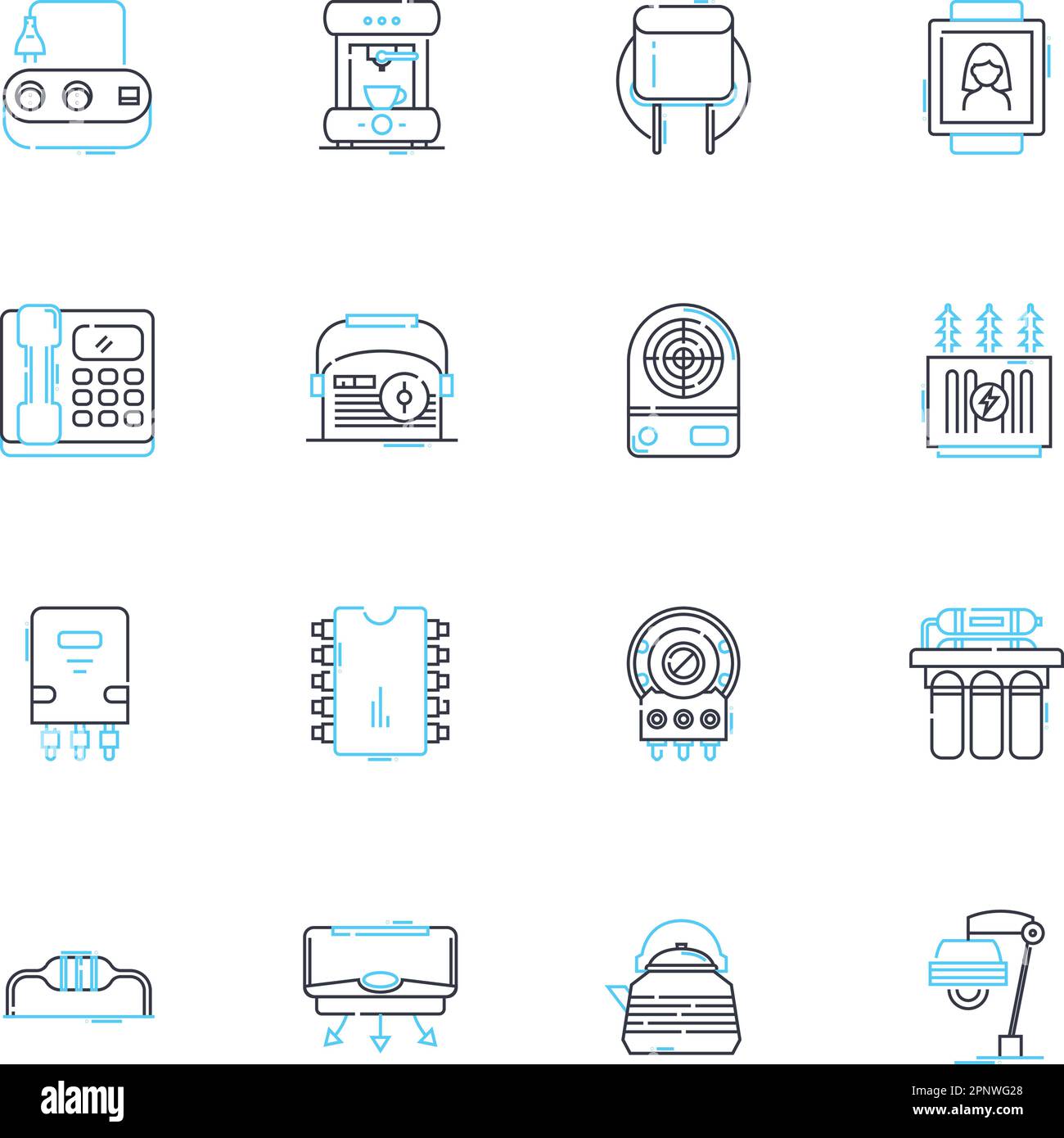 Power tools linear icons set. Drills, Saws, Sanders, Planers, Routers ...