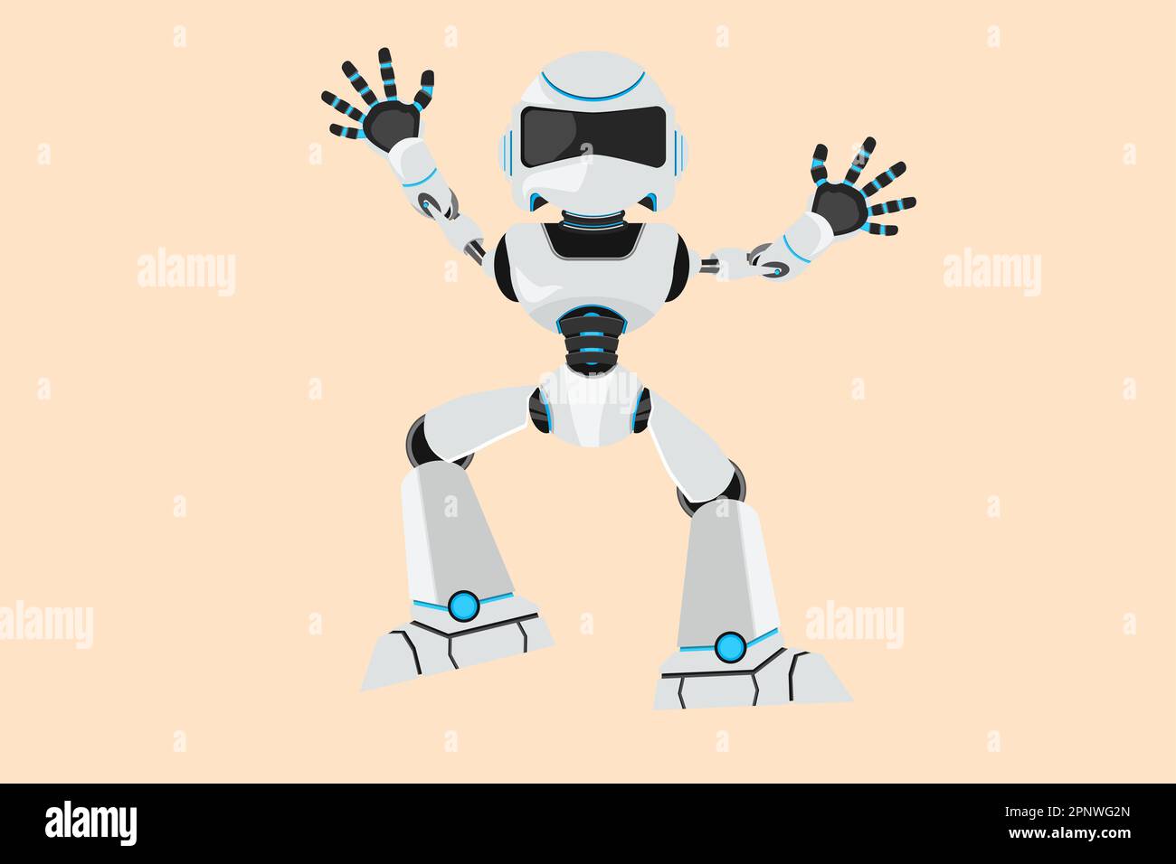 Business design drawing happy robot jump with both hands raised. Future ...