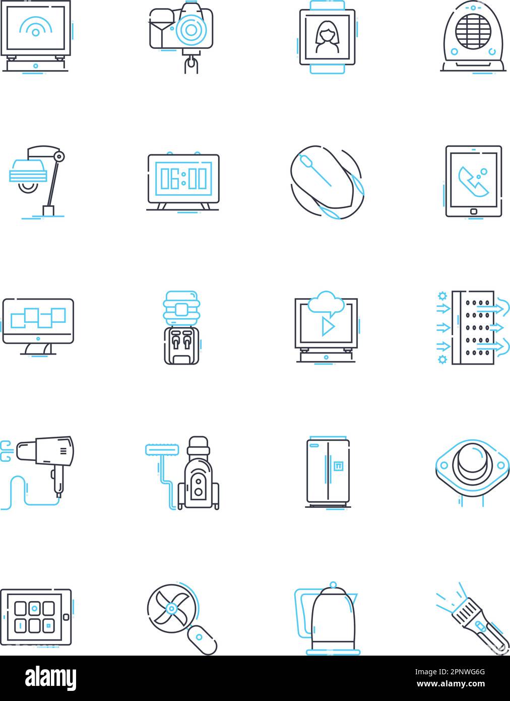 Hi-tech residence linear icons set. Smart, Efficient, Connected, Futuristic, Automated, Wireless ...