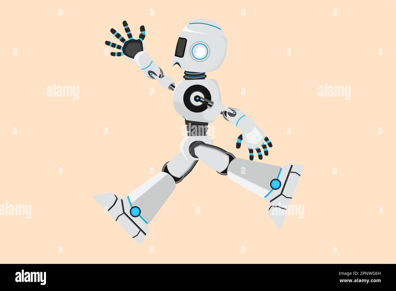 Business flat drawing happy robot jumping with spreads both legs and ...