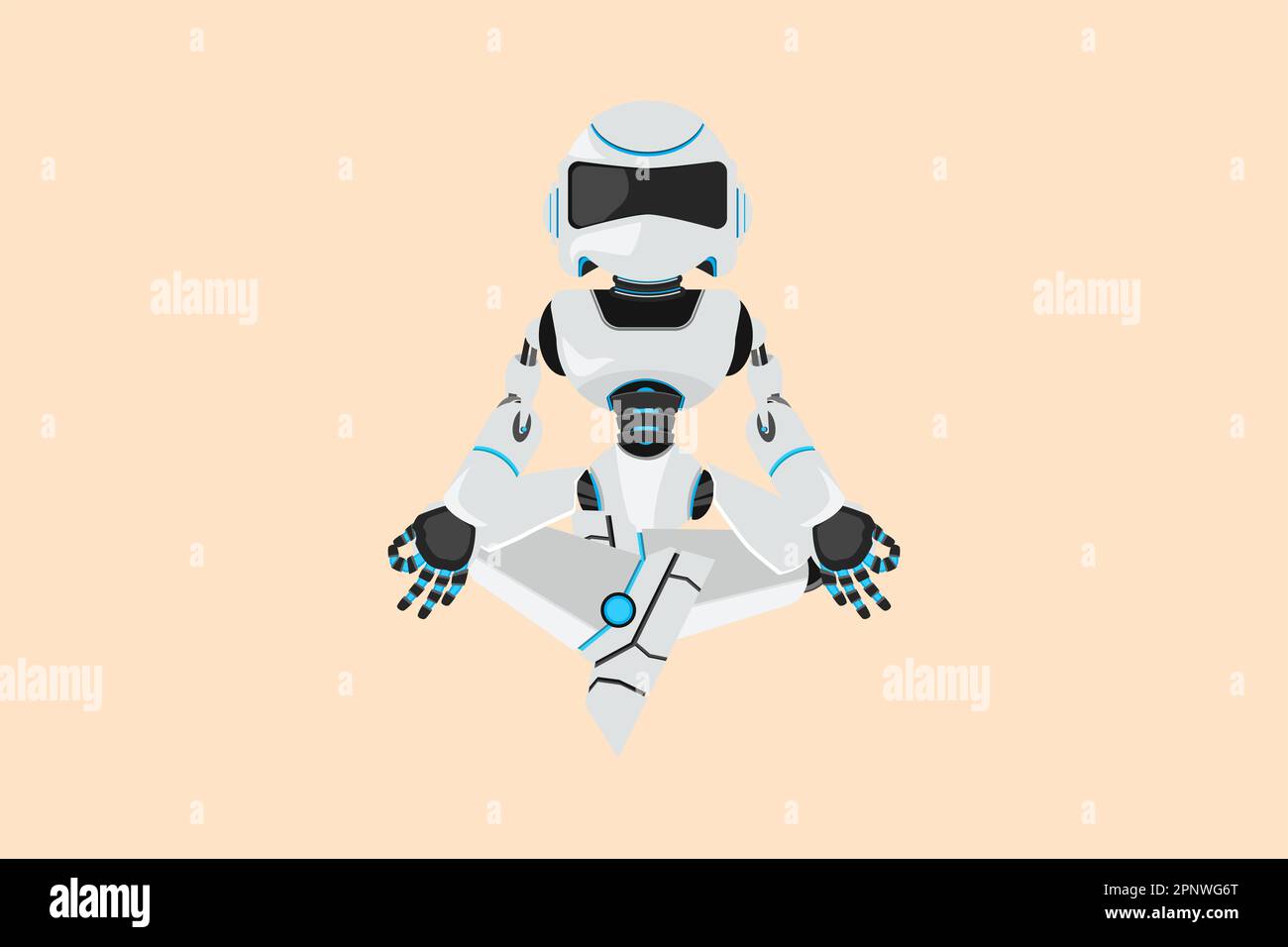 Business flat cartoon style drawing relaxed happy robot sitting with ...