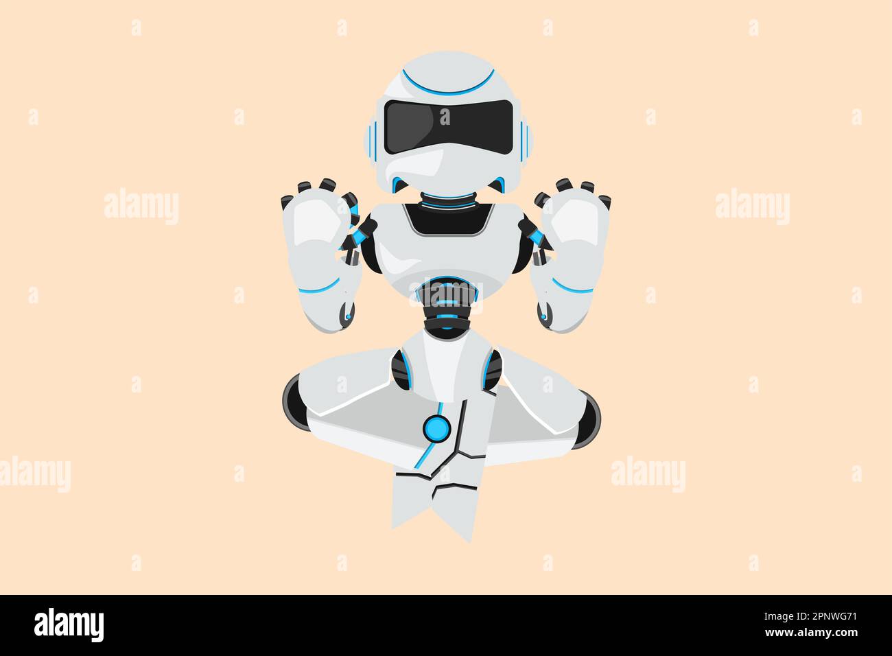 Business flat cartoon style drawing happy robot kneeling with both ...