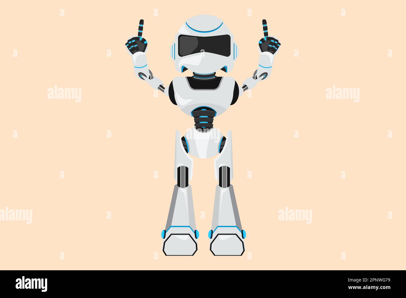 Business flat drawing happy robot standing with both hands pointing ...