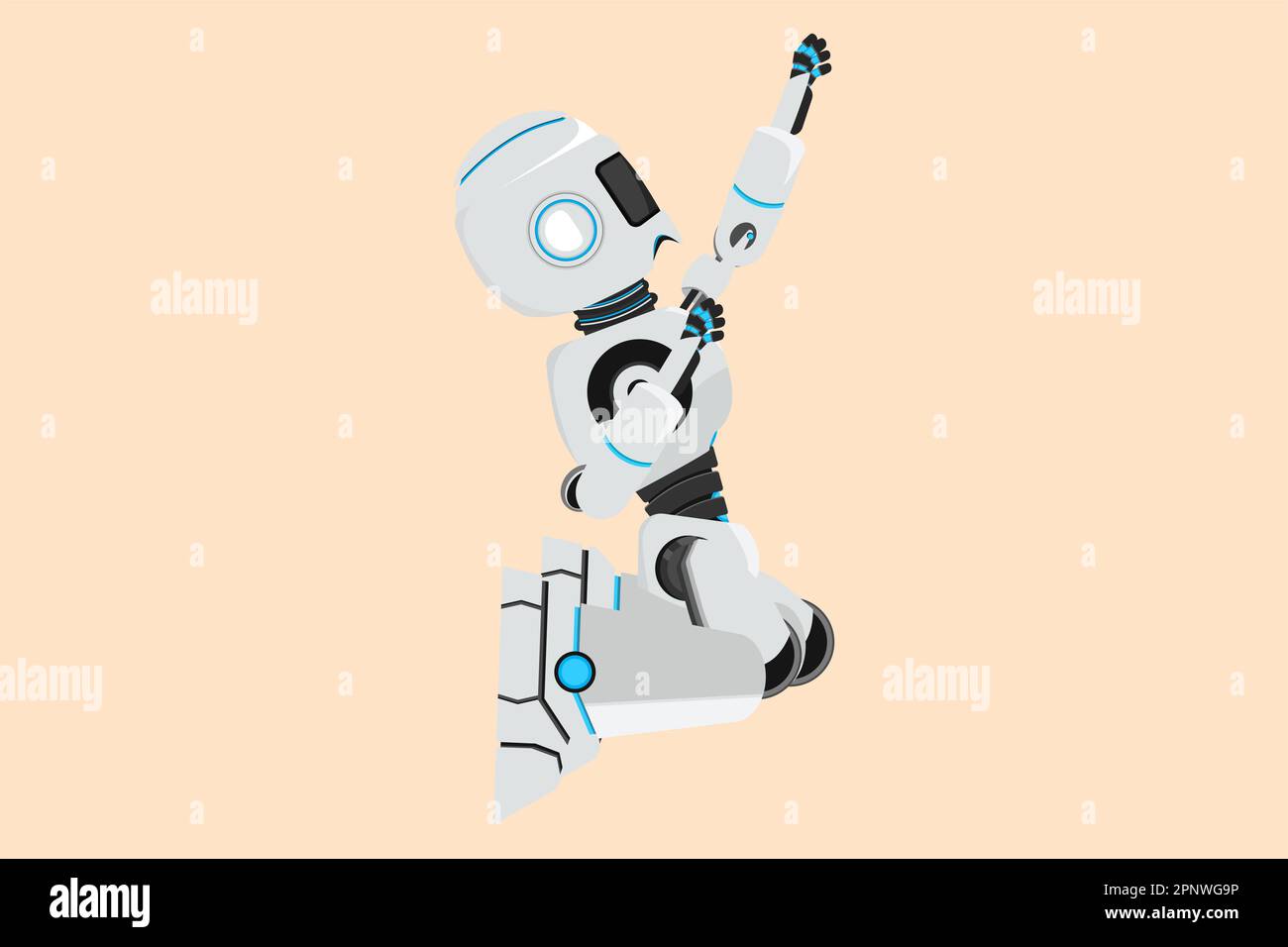 Business flat cartoon style drawing happy robot kneeling with ...