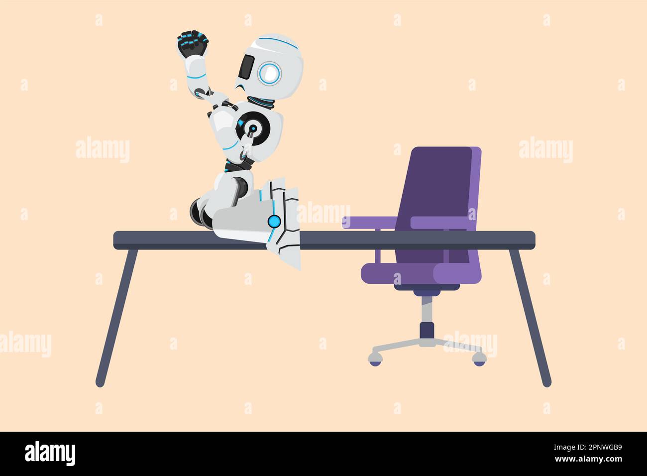 Business design drawing happy robot kneeling with celebrating goal pose ...