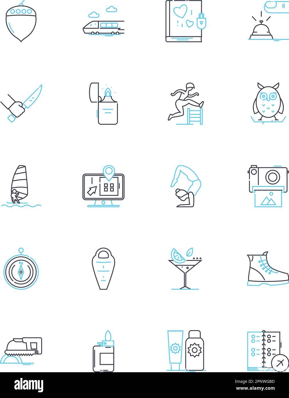 Off hours linear icons set. Recreation, Relaxation, Hobbies, Spare time ...