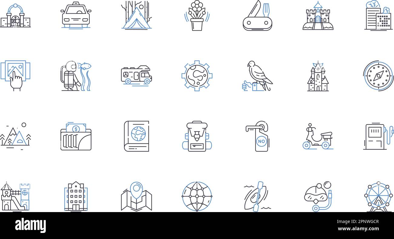 Expedition firm line icons collection. Adventure, Trek, Exploration ...