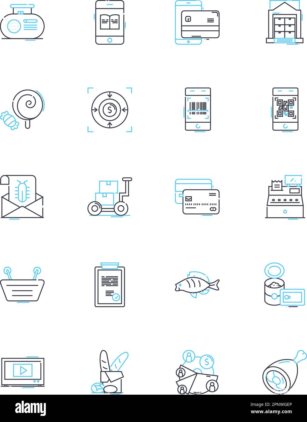 Convenience store linear icons set. Snacks, Beverages, Groceries ...
