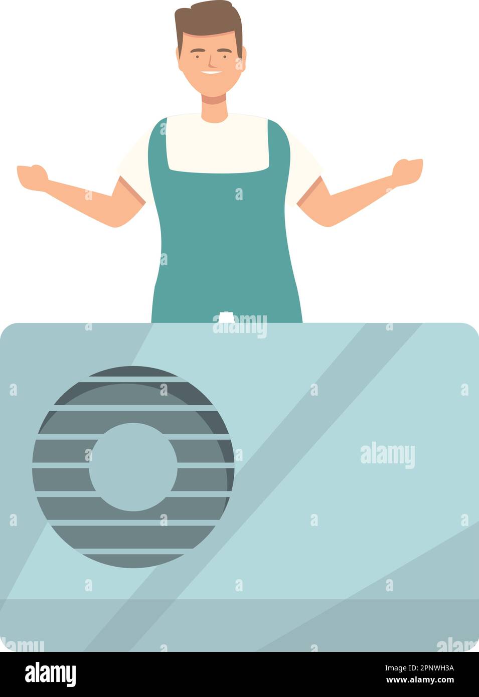 Air conditioner repair icon cartoon vector. House service. Man install ...