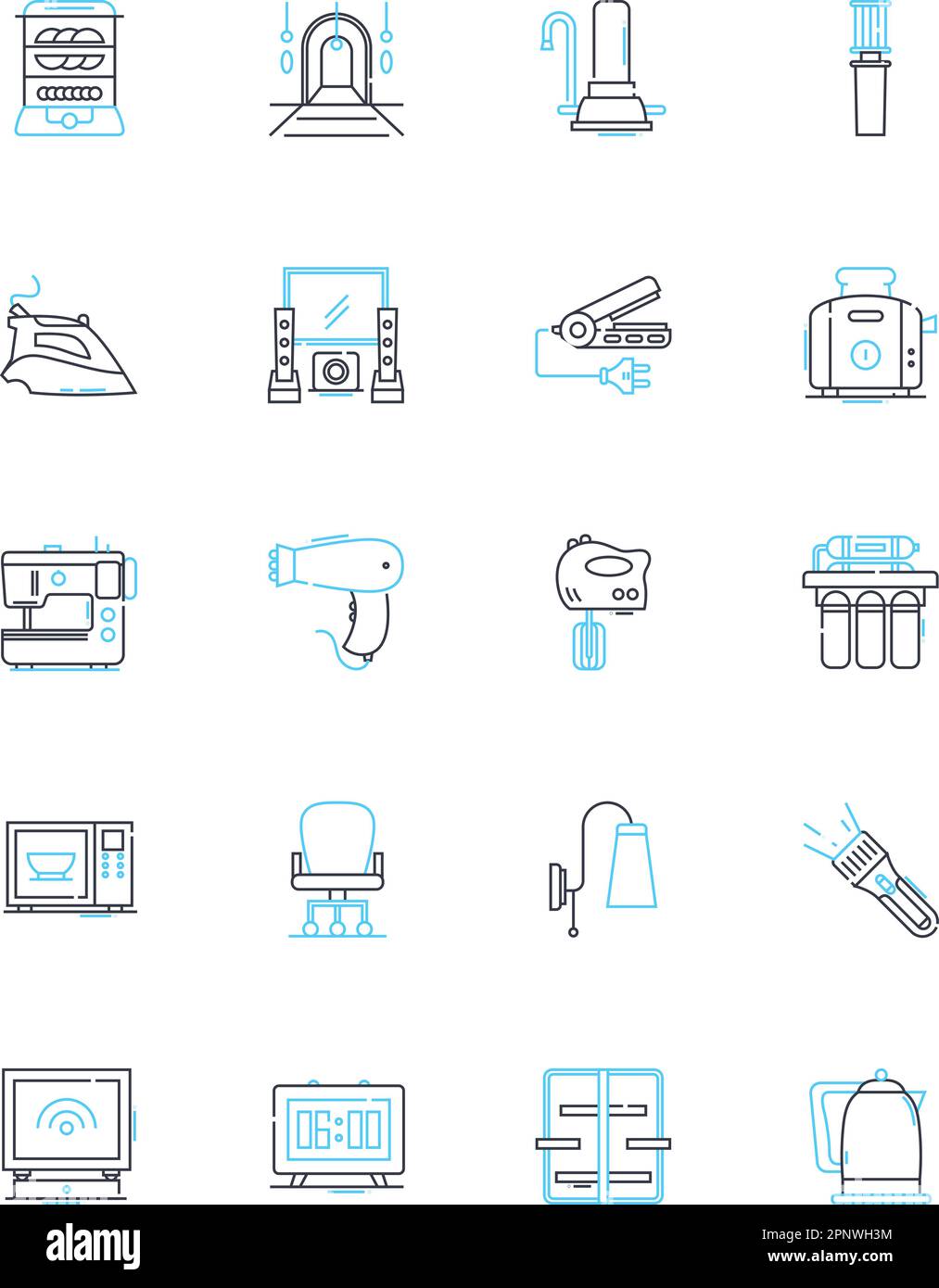 Blender linear icons set. Blend, Mix, Smoothie, Puree, Grind, Chop ...