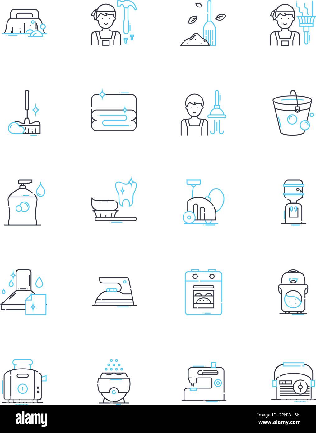 Household maintenance linear icons set. Cleaning, Repairing ...
