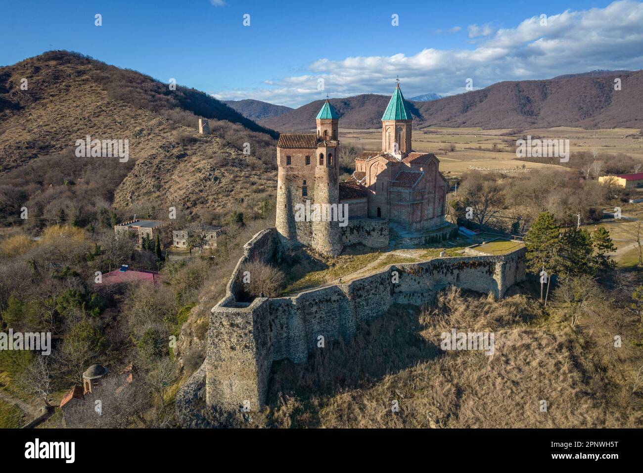 Aerial view of Gremi fortress on the hill, famous sight in Georgia ...