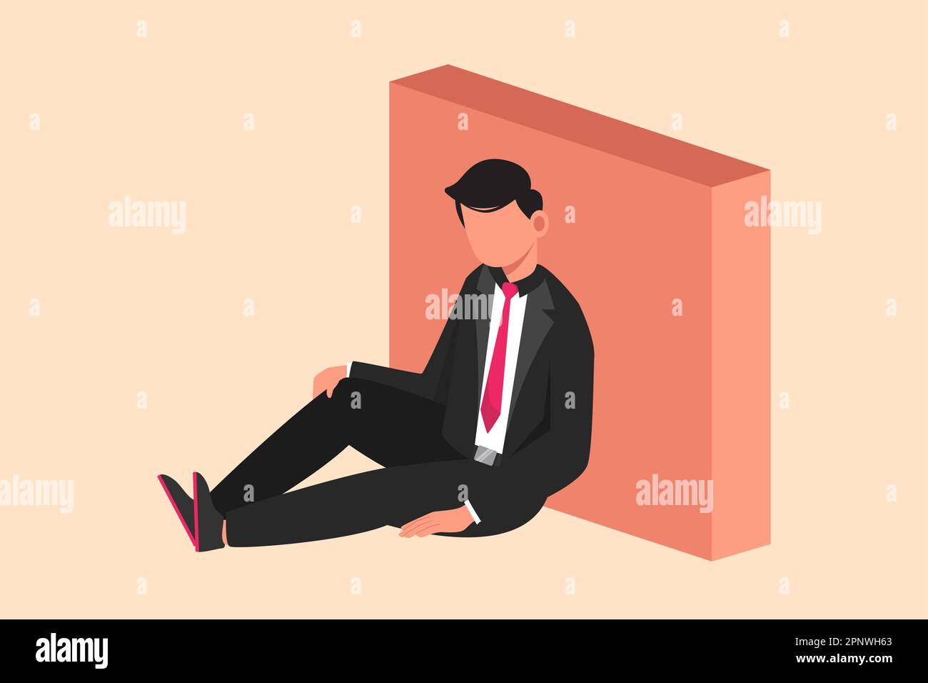 Business flat cartoon style drawing depressed young businessman sitting ...