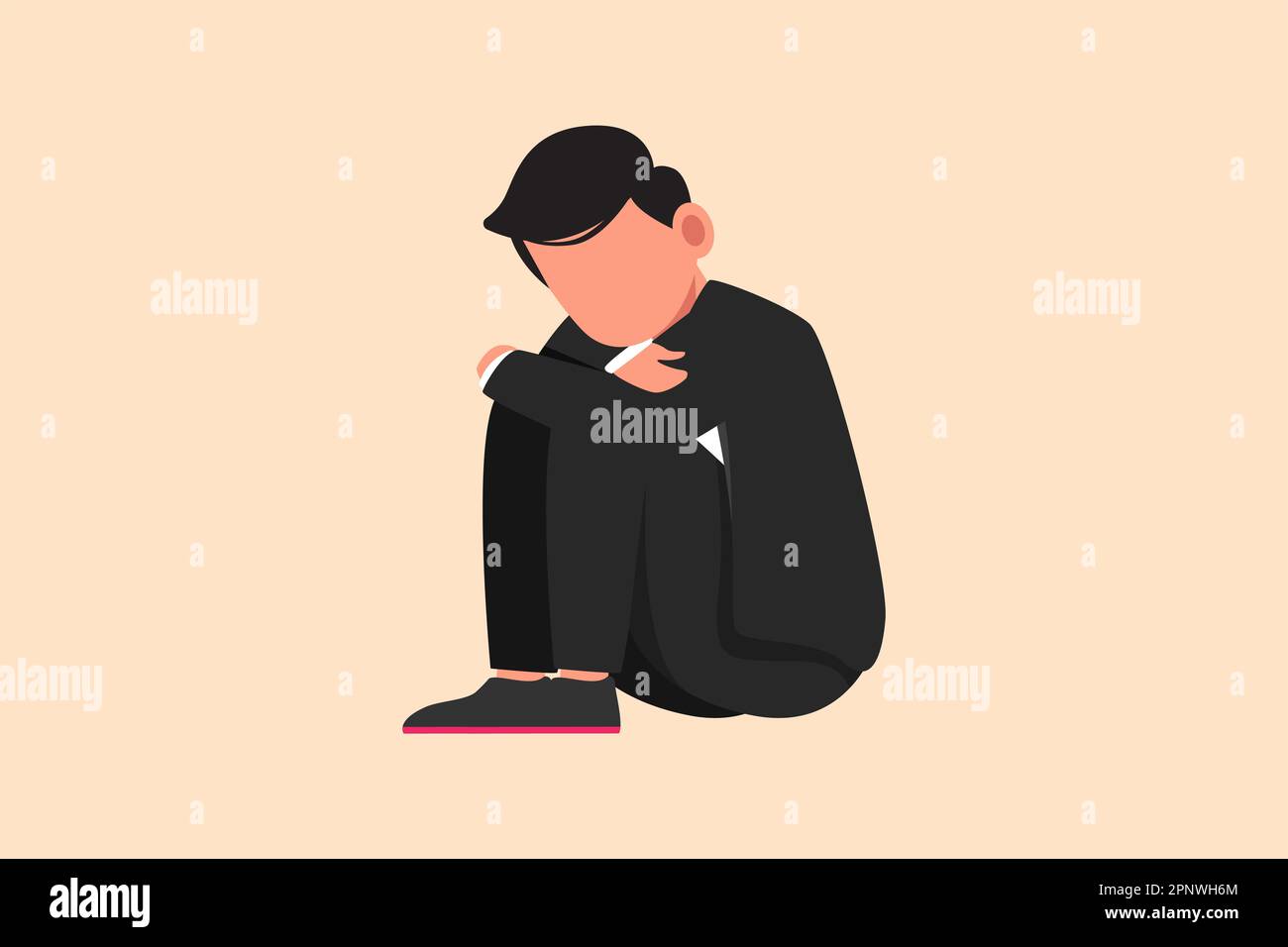 Business design drawing depressed businessman sitting in despair on the ...