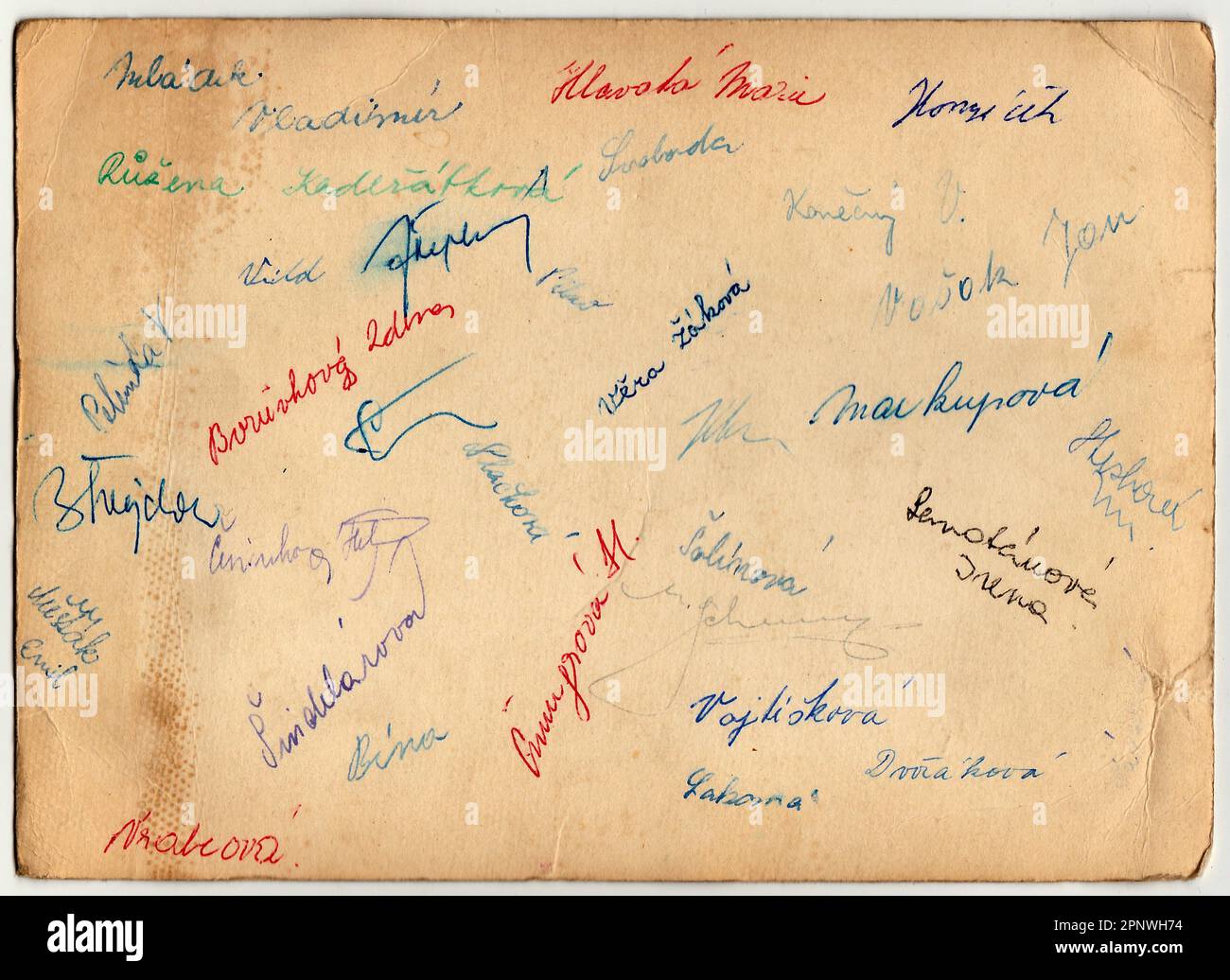 The back of vintage photo shows signatures Stock Photo - Alamy