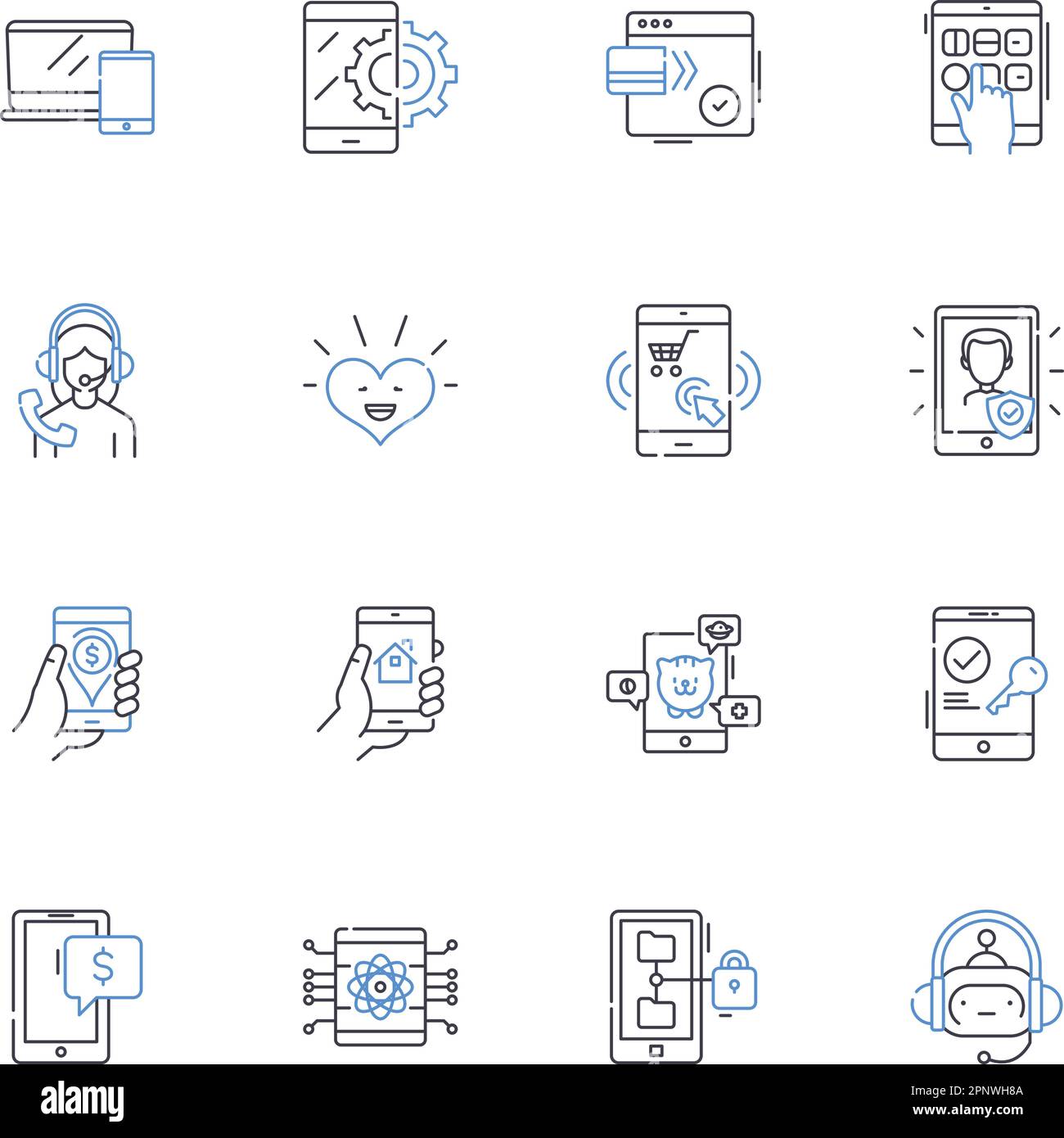 Pocket Device Line Icons Collection Miniature Portable Compact Handy Wireless Digital