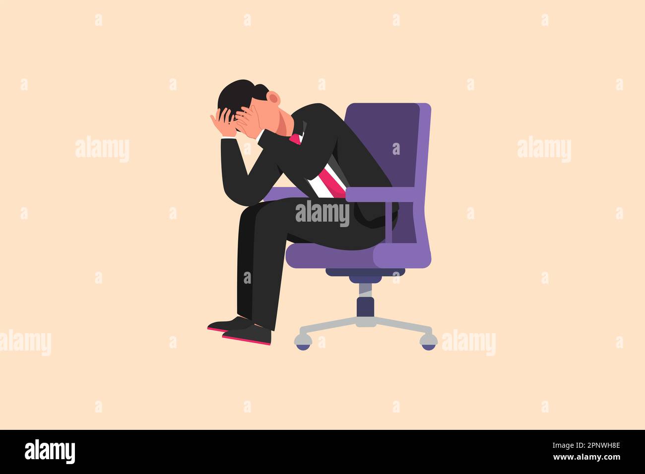 Business flat cartoon style drawing frustrated businessman holding his ...