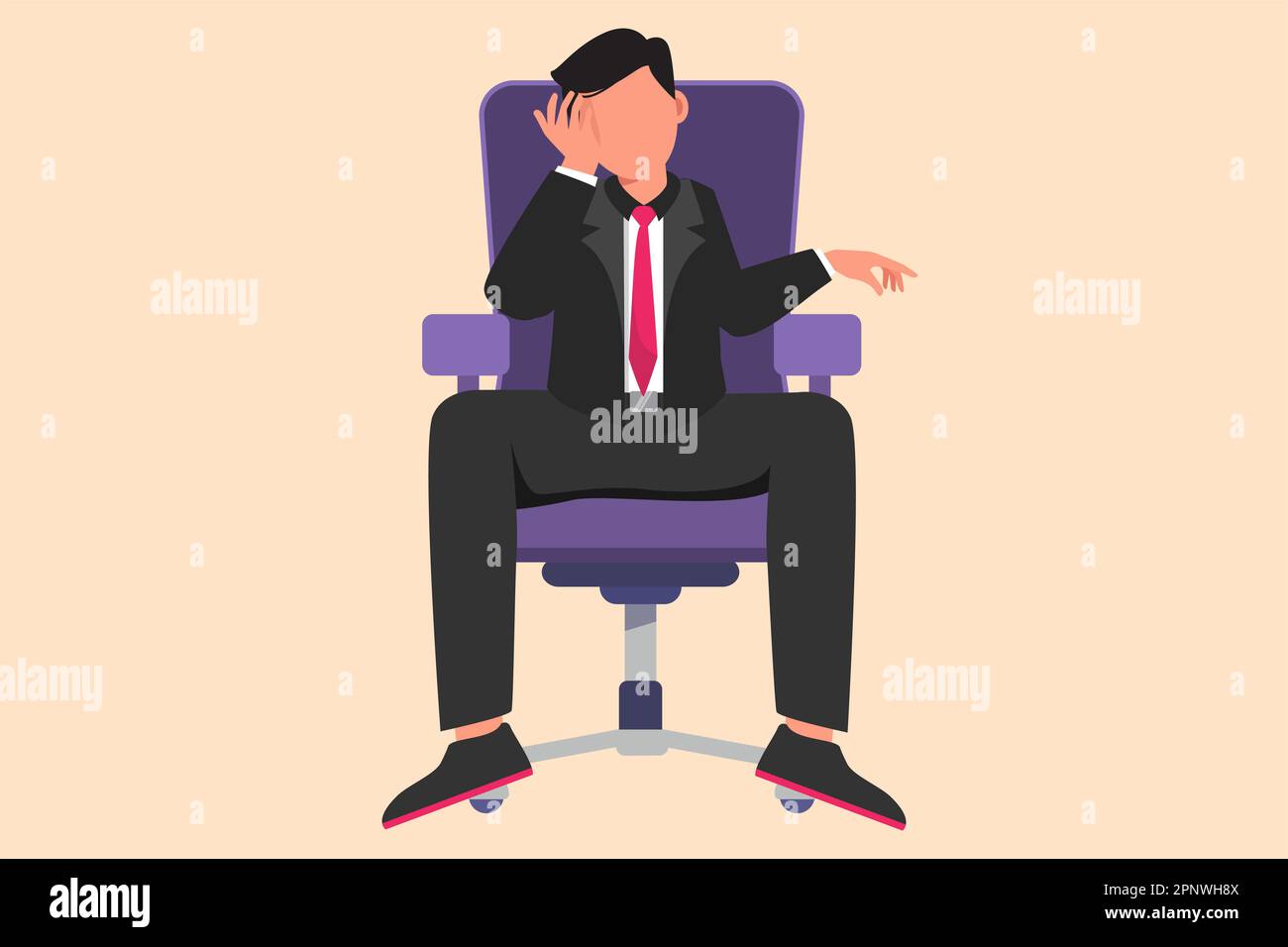 Business flat drawing depressed businessman sitting at chair in living ...