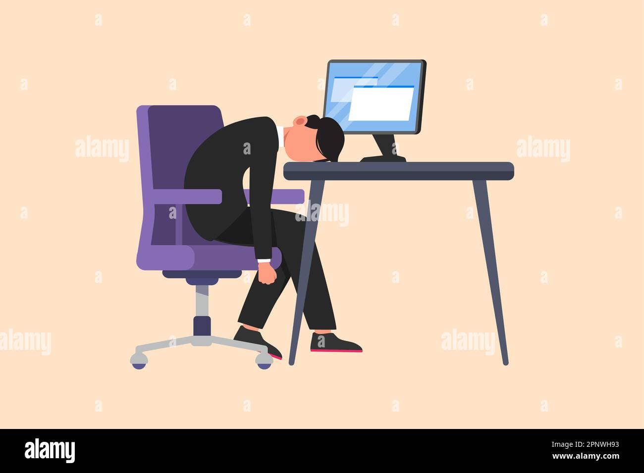 Business flat cartoon style drawing depressed businessman sitting with ...