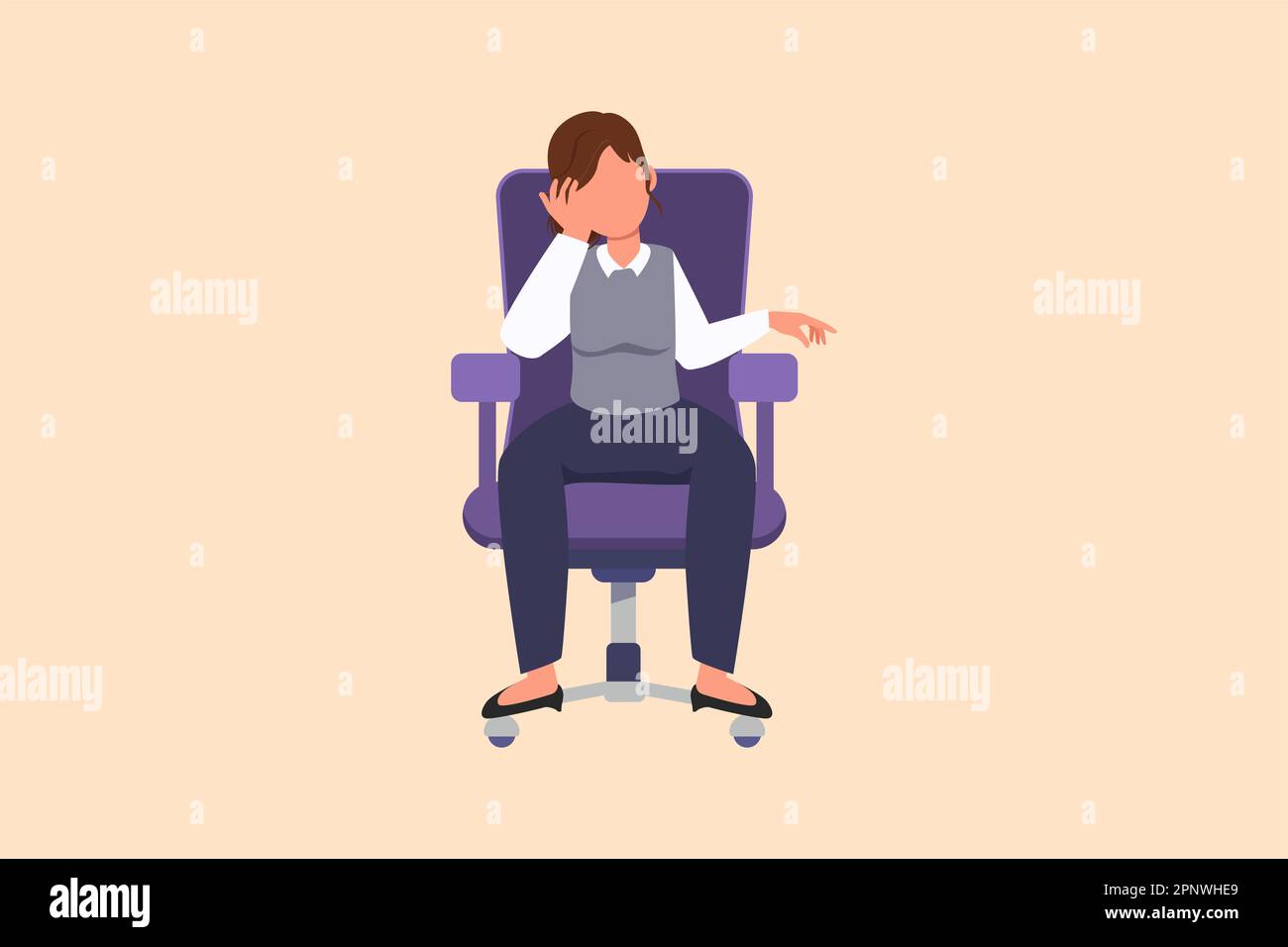 Business flat cartoon style drawing depressed businesswoman sit at ...