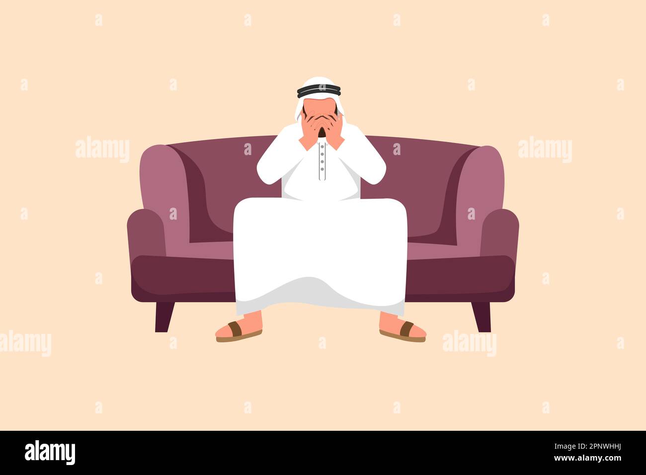 Business flat drawing sad and depressed Arabian businessman sitting on ...
