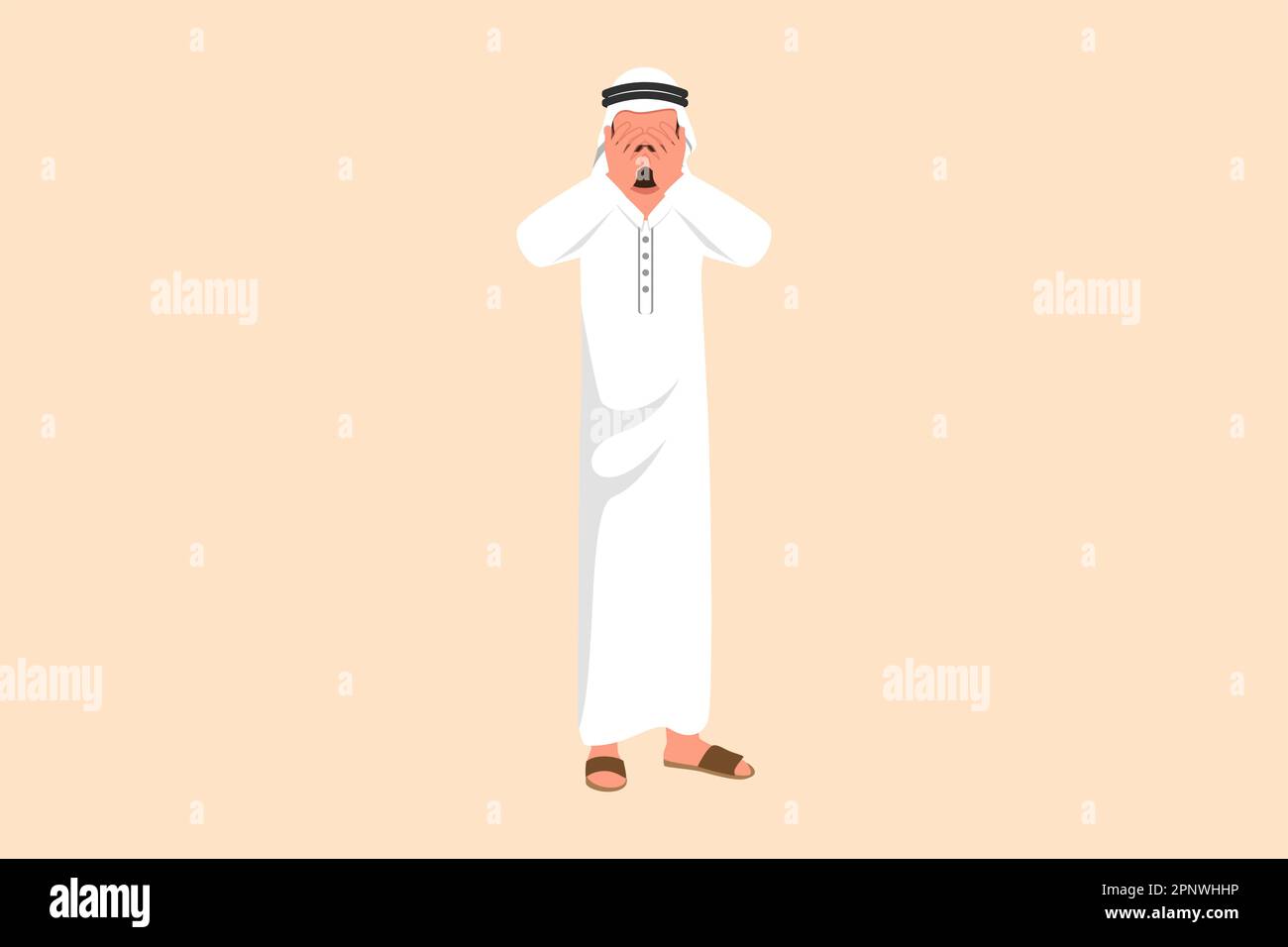 Business design drawing depressed Arab businessman cover his face by ...