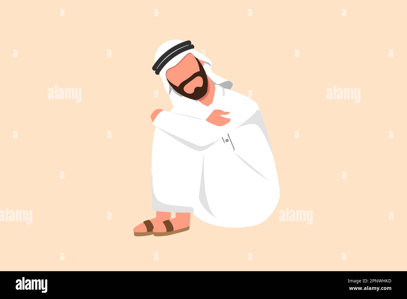 Business flat drawing depressed Arab businessman sitting in despair on ...