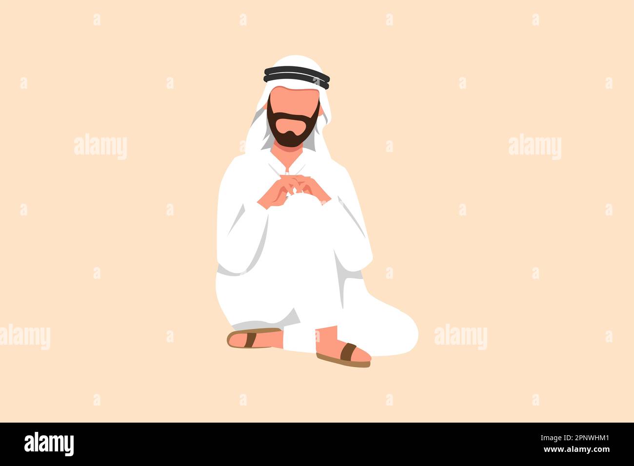 Business flat cartoon style drawing Arabian businessman sitting alone ...