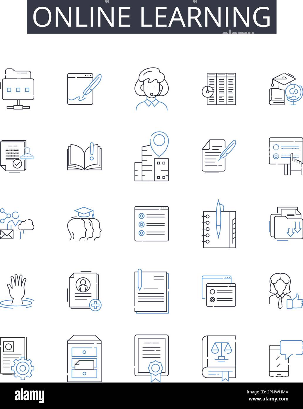 online learning line icons collection. E-learning, Web-based ...