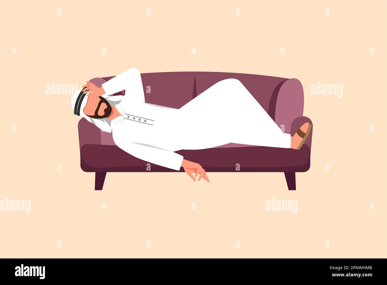 Business flat cartoon style drawing depressed Arab businessman tired ...