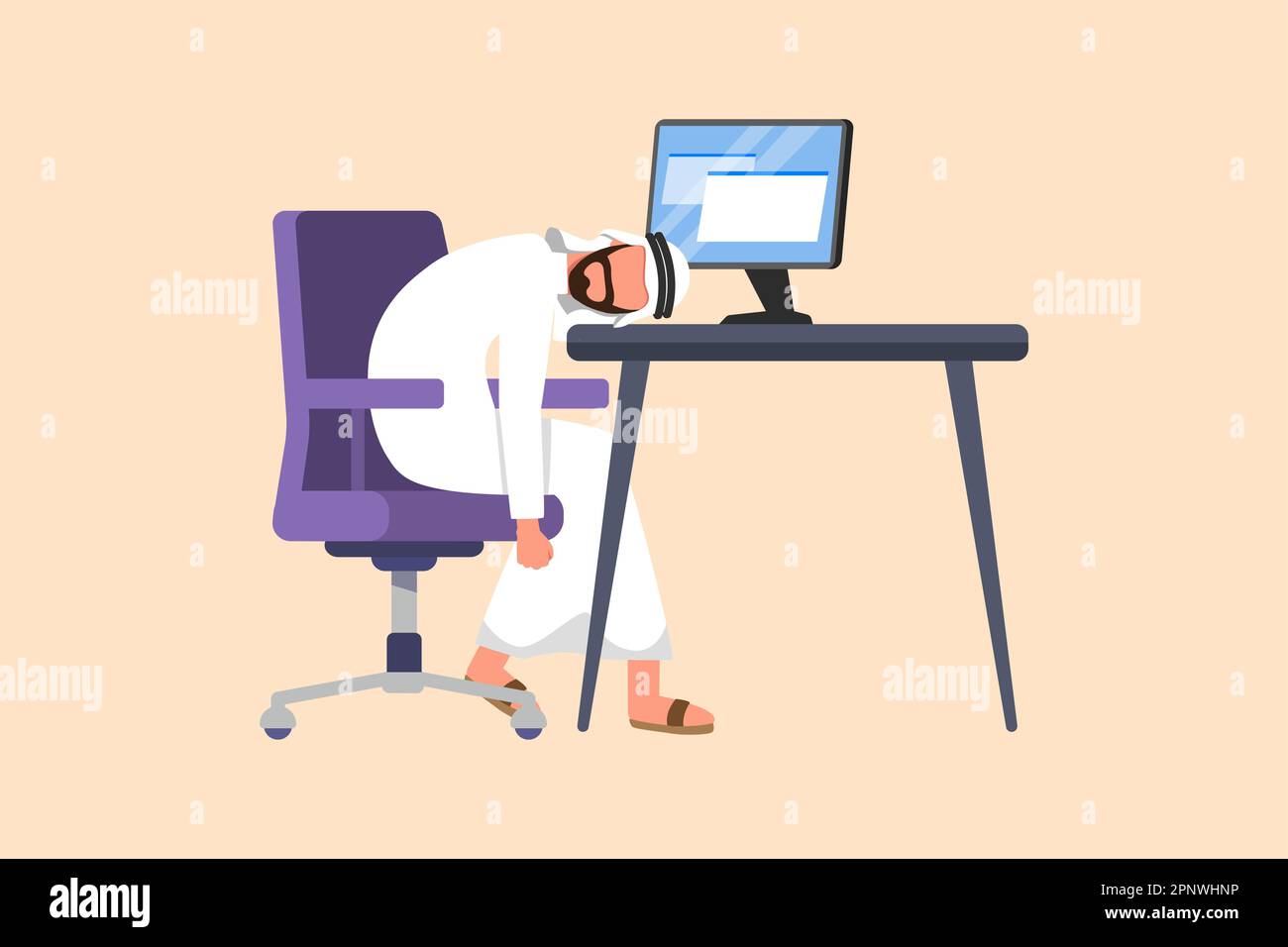 Business design drawing depressed Arabian businessman sitting with head ...
