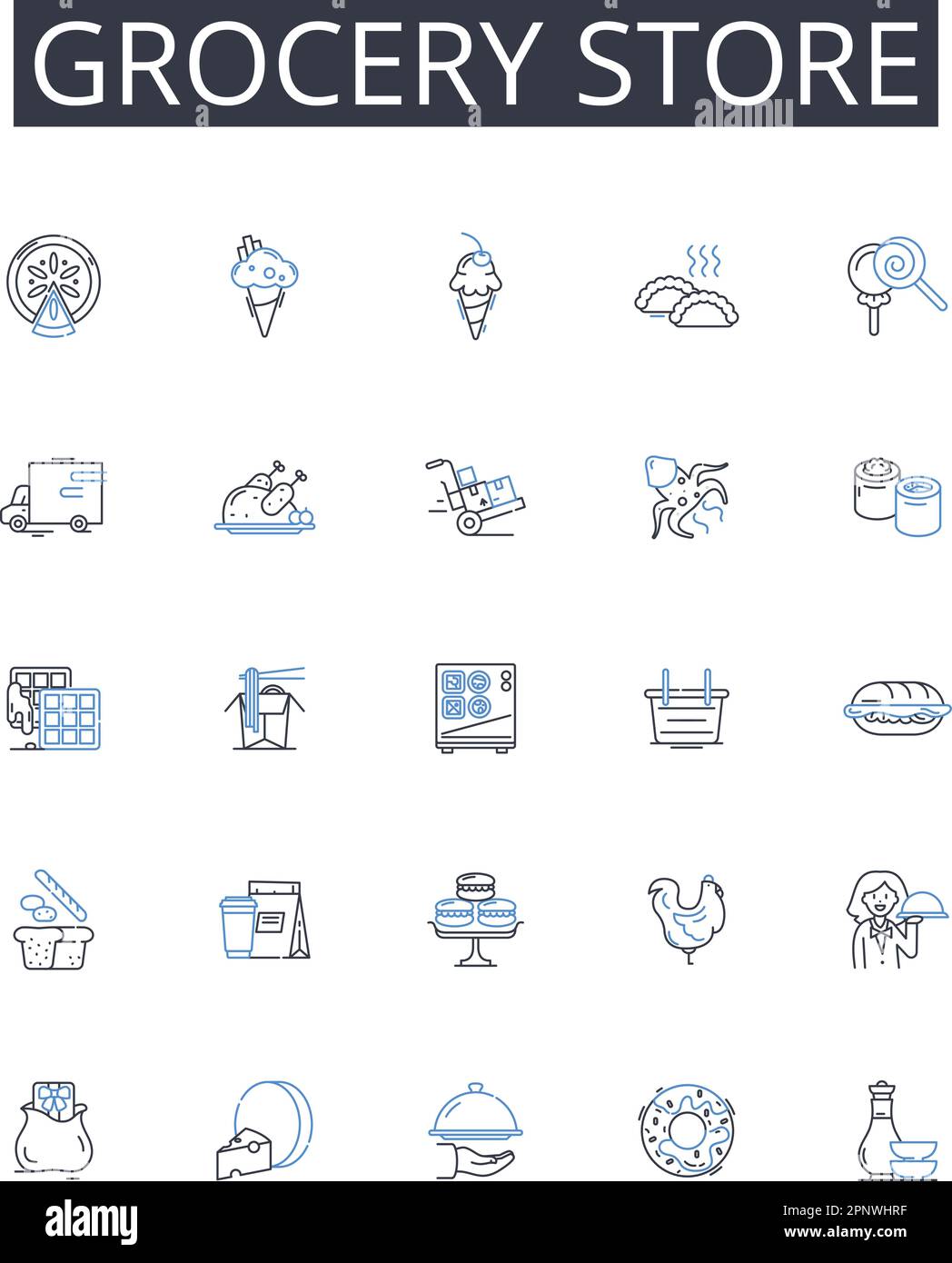 Grocery store line icons collection. Convenience store, Supermarket, Provision store, Corner ...