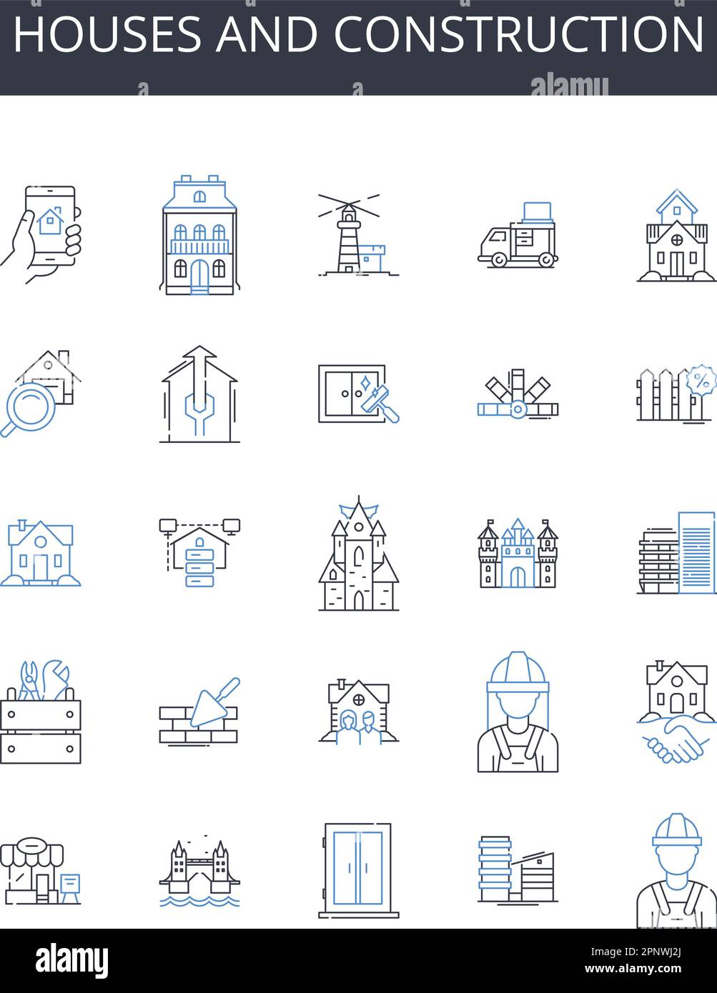 Houses and construction line icons collection. Domicile, Dwelling ...