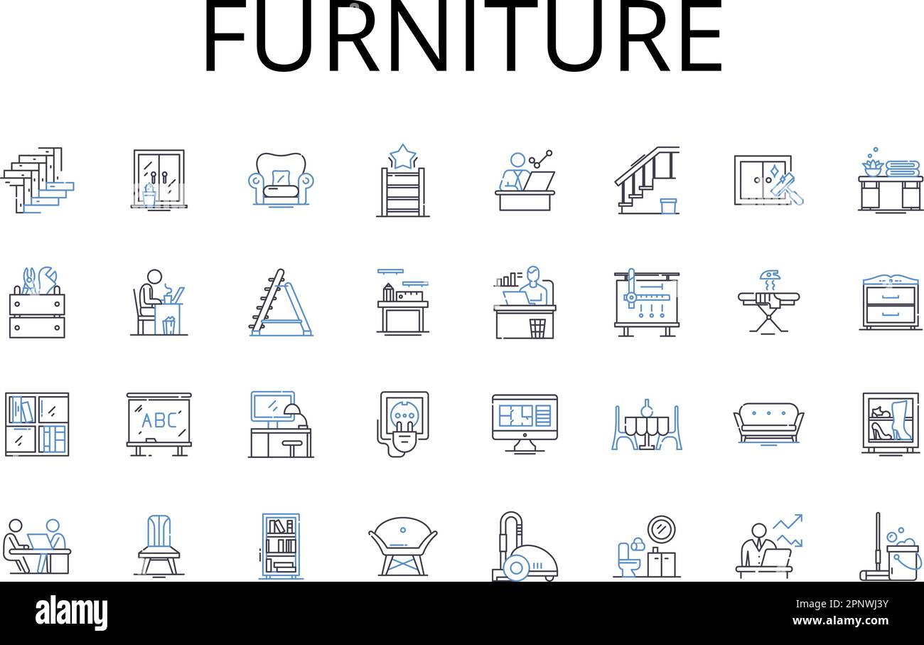 Furniture line icons collection. Chair, Table, Sofa, Cabinet ...