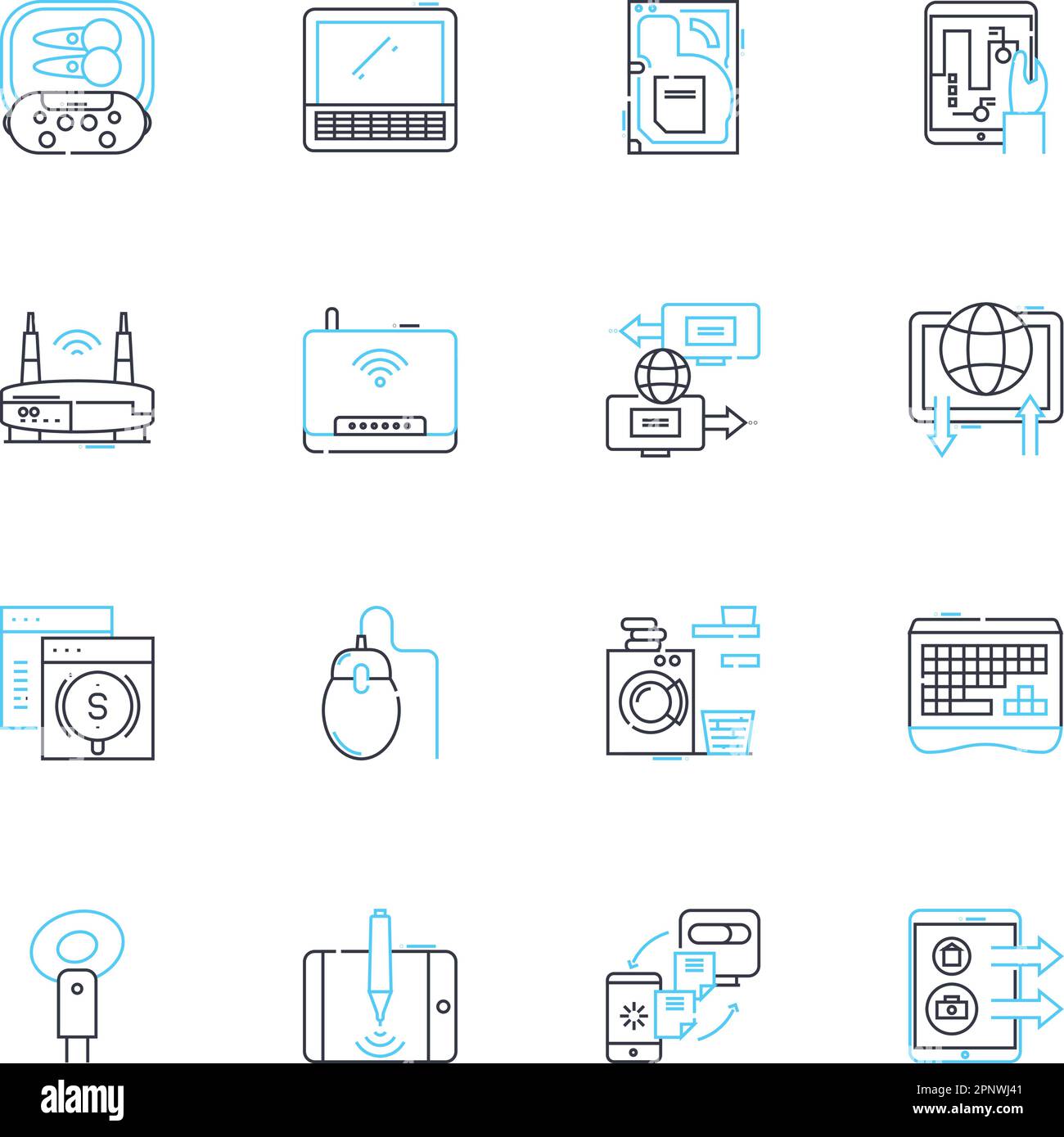 Technological apparatus linear icons set. Smartph, Tablet, Laptop ...