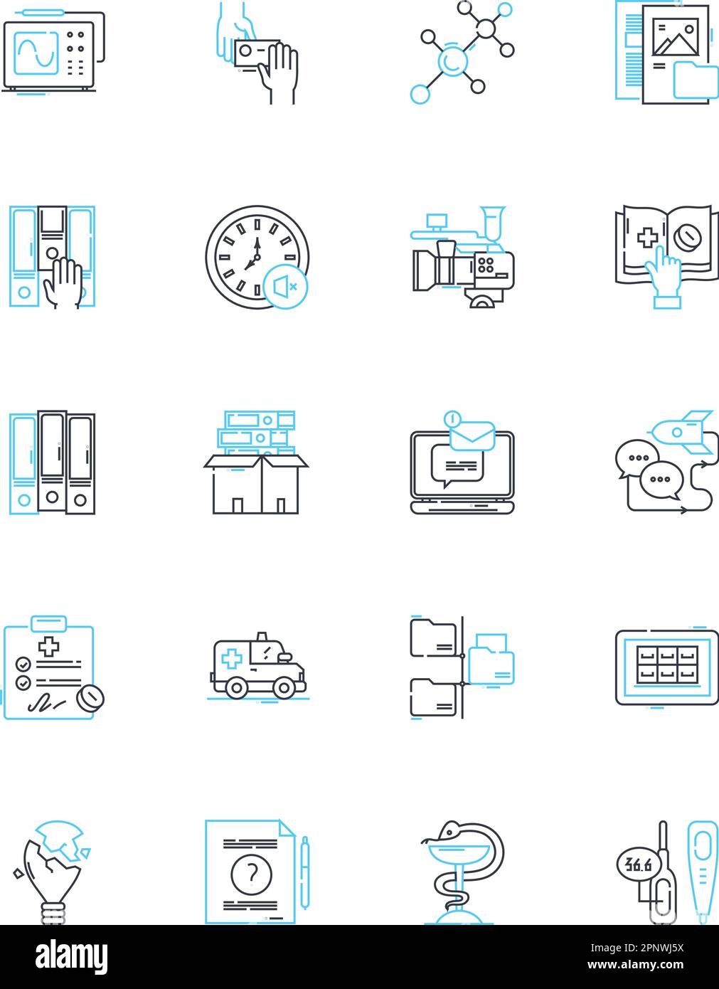 Pathology linear icons set. Cancer, Disease, Infection, Diagnosis ...