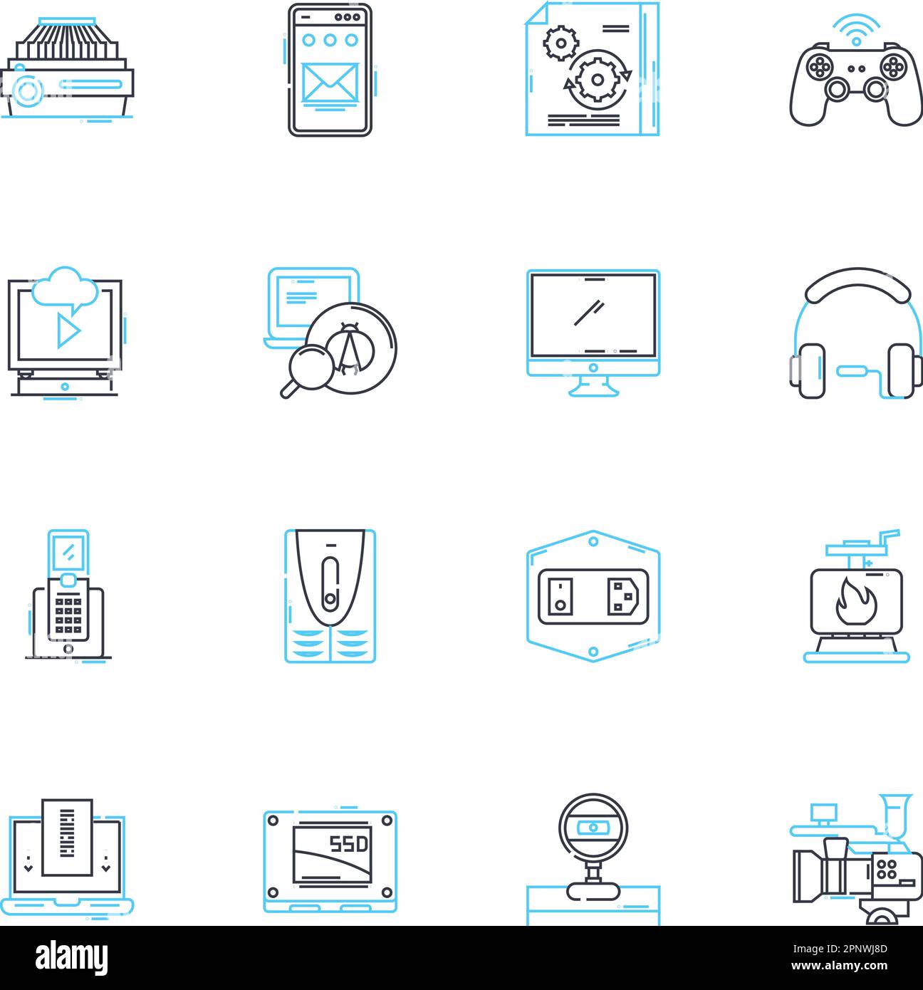 Technology tools linear icons set. Gadgets, Robotics, Nanotechnology ...