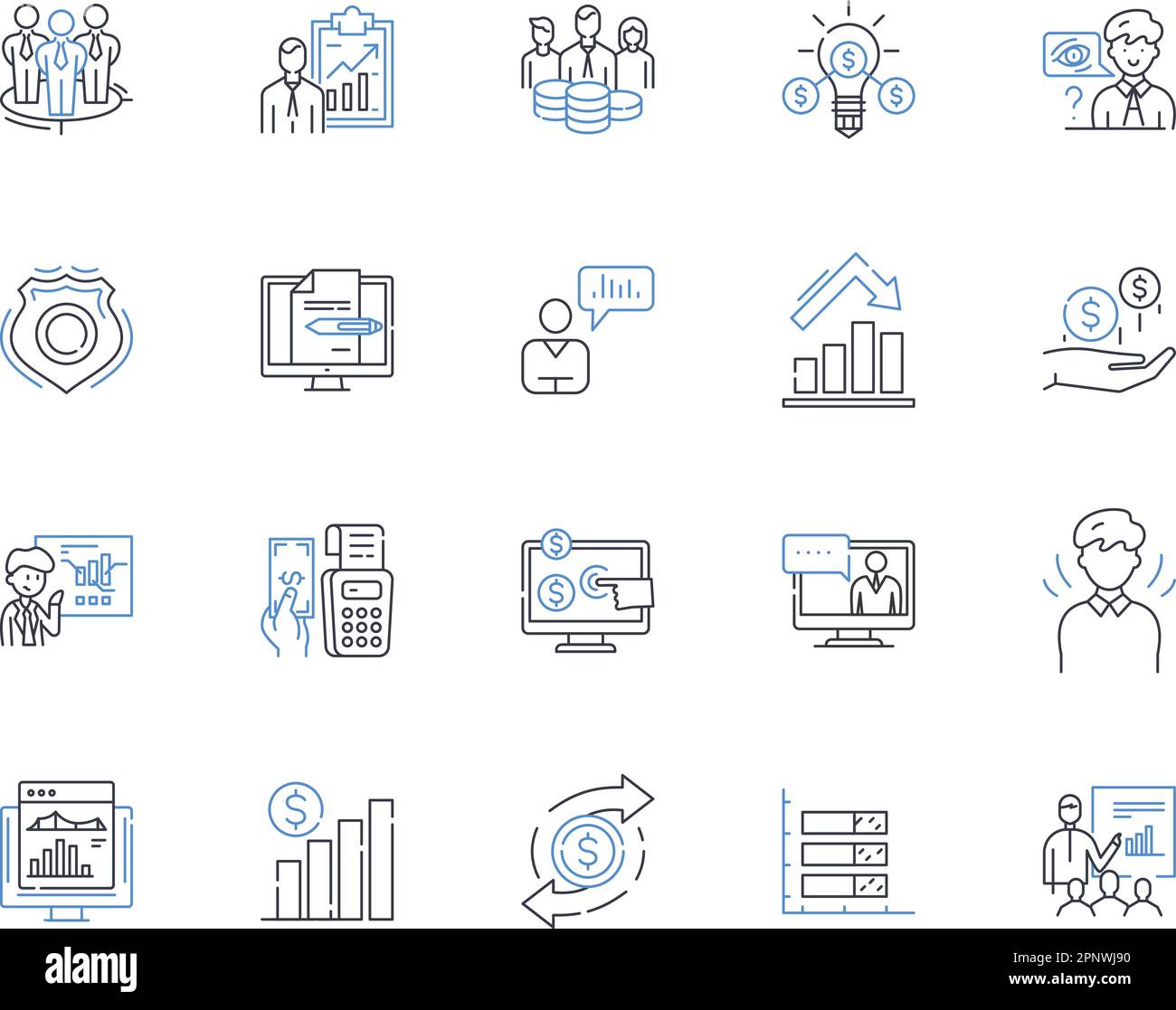 Balance sheet line icons collection. Assets, Liabilities, Equity, Cash ...