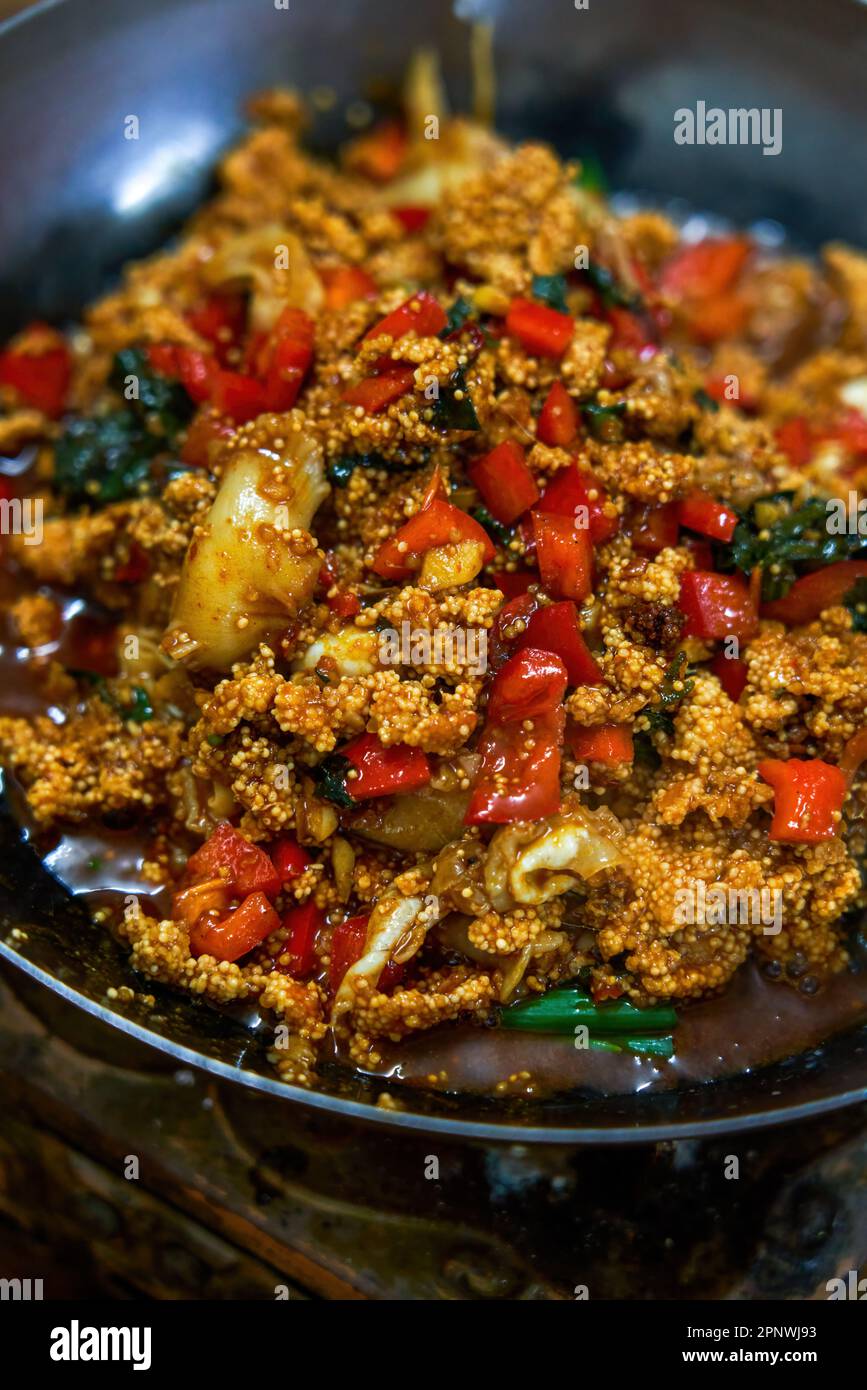 A spicy and delicious Hunan dish, fish roe and fish soaked pot Stock ...