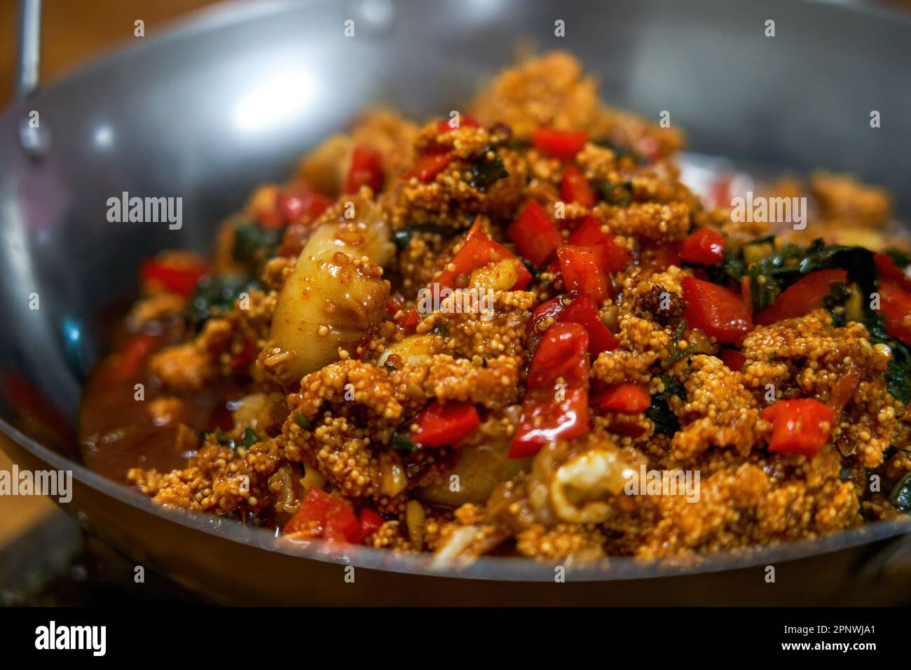 A spicy and delicious Hunan dish, fish roe and fish soaked pot Stock ...