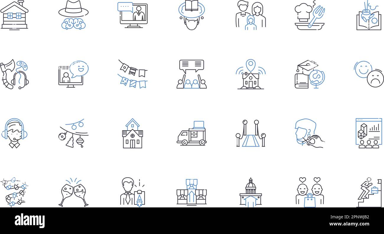 Suburban lifestyle line icons collection. Community, Neighbors ...