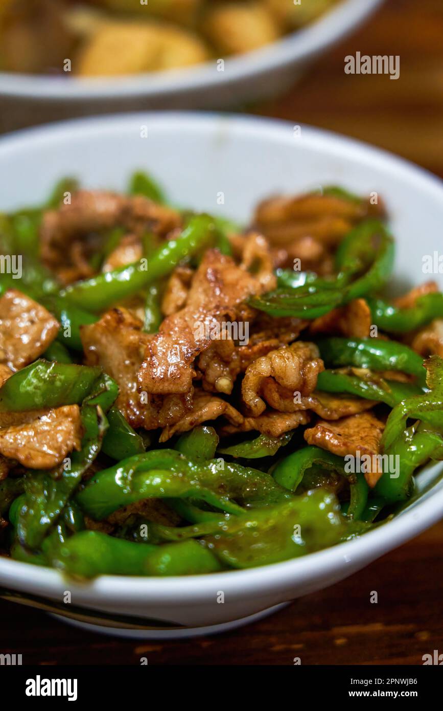 A spicy and delicious Hunan cuisine, stir-fried pork with chili Stock ...