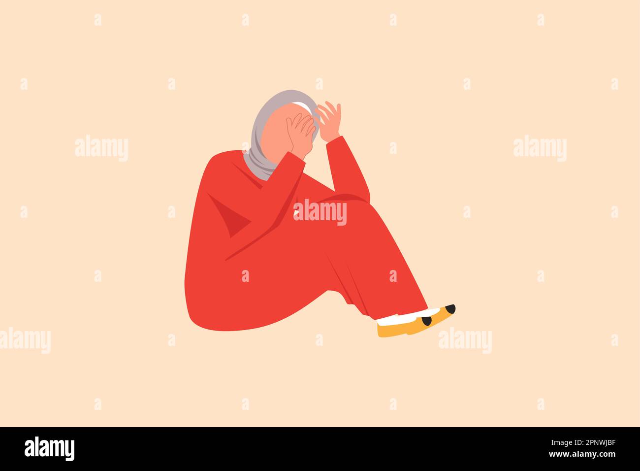 Business flat drawing depressed Arabian businesswoman sitting on the ...