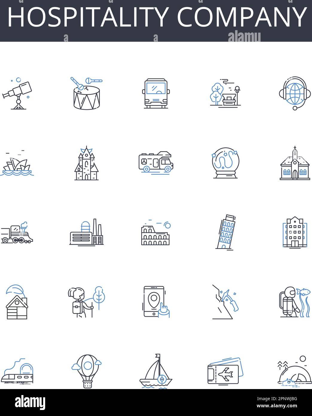 Hospitality company line icons collection. Accommodation enterprise ...